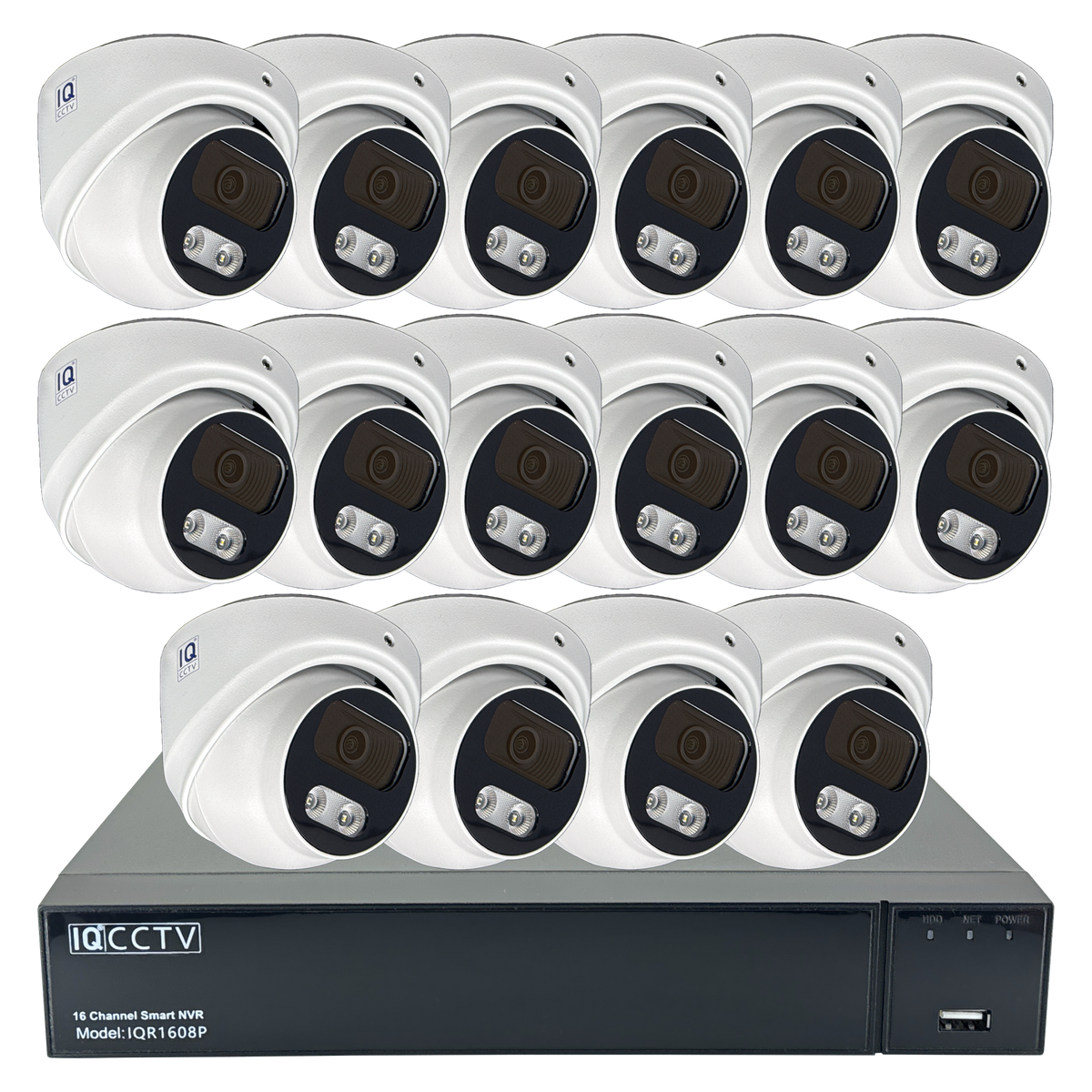 IQCCTV®|IQK16DC|1 YR WTY. 16 camera 8MP/4K IP Dome CCTV Kit, Smart AI, – Y3K
